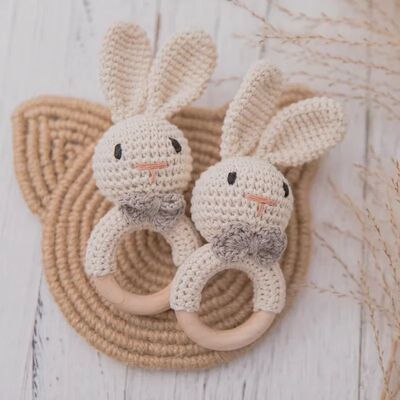 Baby Crochet Rattle Wooden Teether Toy BPA Free Wood Rodent