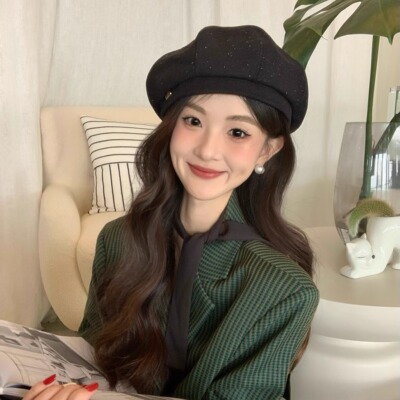 CDLM陈大刘芒【小众不撞款】点缀贝雷帽方圆脸画家帽文艺显脸小