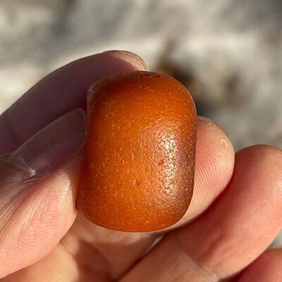 蓝莲花5.85克橘皮古董老蜜蜡琥珀小墩子饼子26x20x18mm