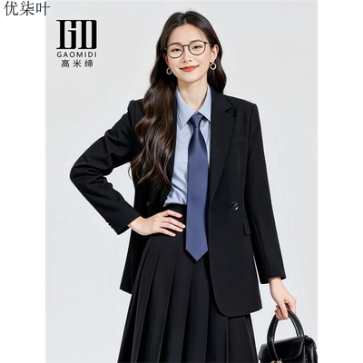 学院风黑色西装外套女小个子教资面试穿搭职业正装大学生西服套装