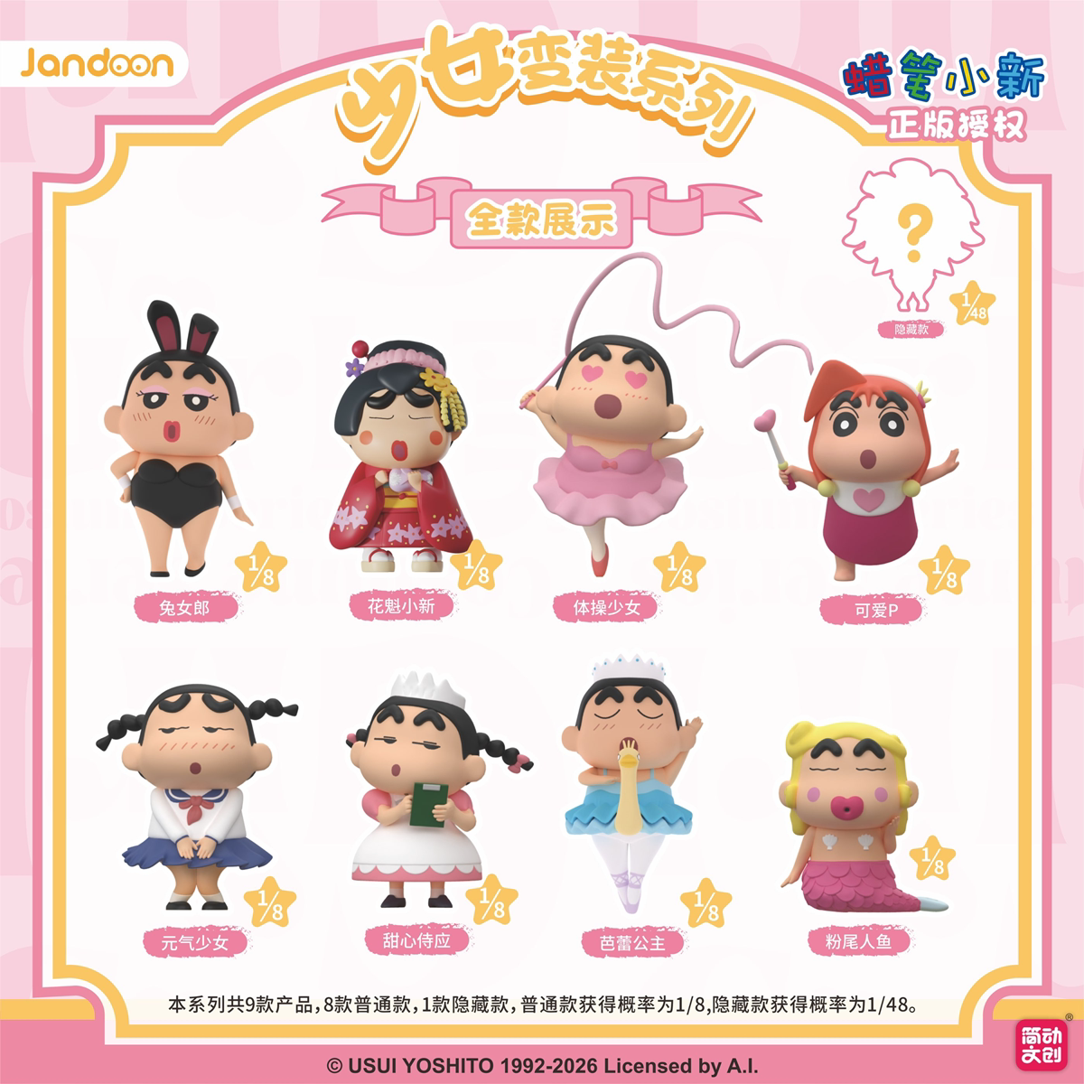 简动文创蜡笔小新少女变装系列盲盒手办公仔场景摆件周边玩具礼物