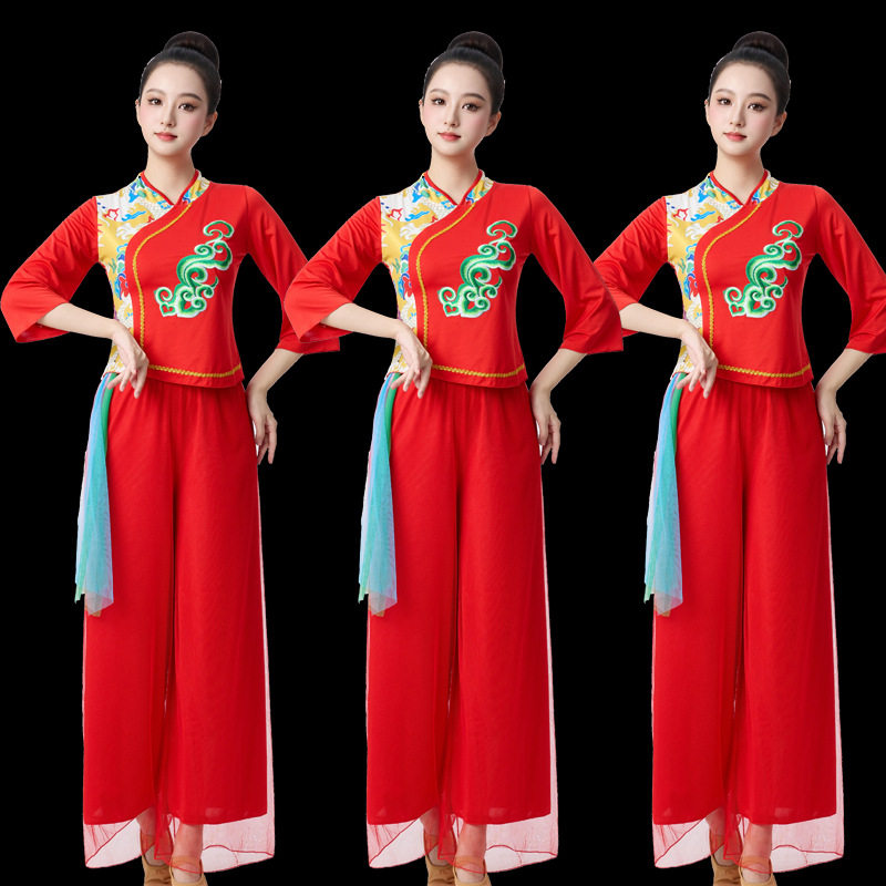 春夏广场舞服装套装女古典扇子舞表演出服民族风秧歌舞蹈服七分袖