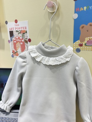 2025新款女童一体绒打底衫秋冬半高泡泡袖冬季加厚162055