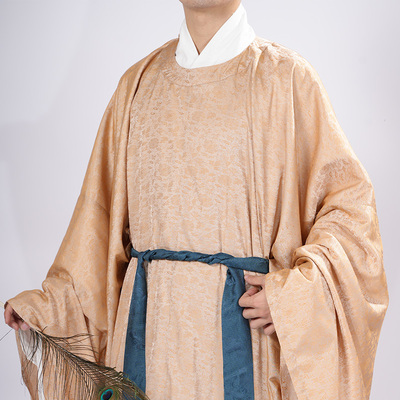 宋制汉服缠枝莲纹圆领单摆袍