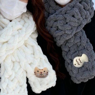 粗毛线手工编织围巾diy材料包粗冰条毛线团手指猫尾巴线编织围巾