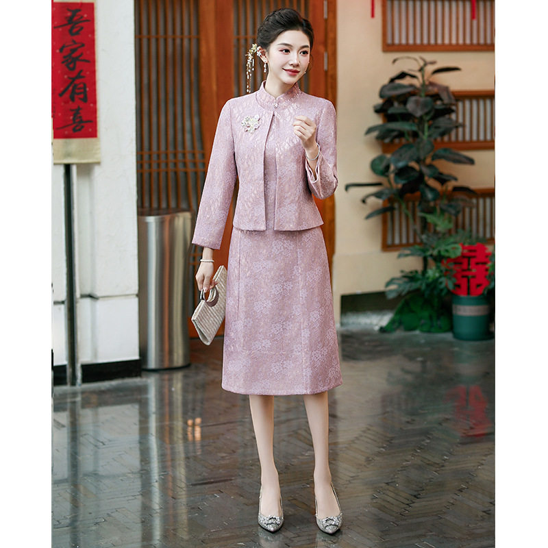 喜妈妈结婚礼服喜婆婆婚宴装礼服新款年轻旗袍中式连衣裙平时可穿