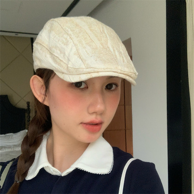 高级肌理感双色斜纹珠光前进帽女