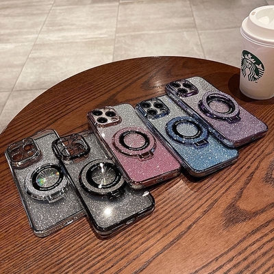 英文磁吸支架闪粉适用OPPO A3 A5 A72 K9S A57 A2 A93S A7 真我V60 活力 PRO 手机壳批发 新款电镀保护透明全