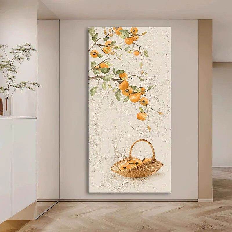 手绘油画新中式事事如意肌理玄关挂画硕果累累客厅装饰画餐厅壁画