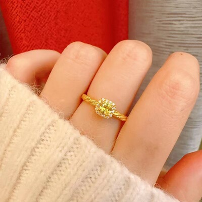 柘城钻石钻石之乡小方糖黄钻戒指女18K金色食指戒时尚轻奢高级感