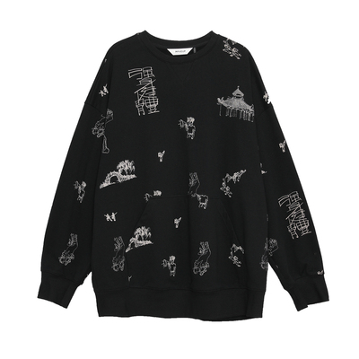 MOVEUP幻走2024秋季新款口袋涂鸦印花中长款卫衣女124310536