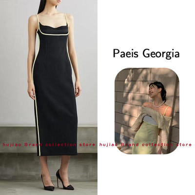 糊椒现货 Paris Georgia 易梦玲同款拼接修身吊带连衣裙气质长裙