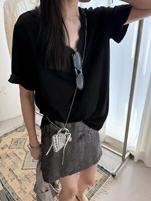 be yourself美背蕾丝短袖t恤女2026夏季薄款宽松百搭简约时髦上衣