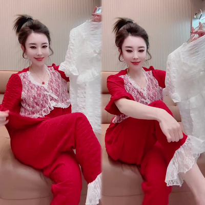 蕾丝拼接家居睡衣套装女