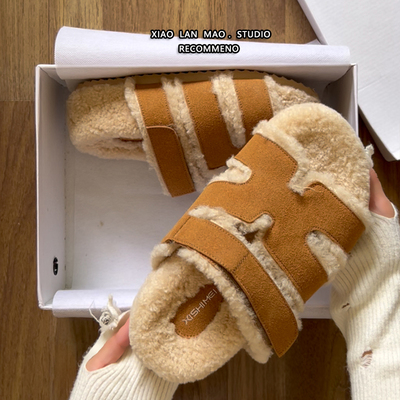 厚底勃肯鞋毛毛拖鞋女外穿棉拖鞋