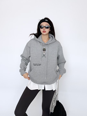 2024年lifework新款重工刺绣连帽加绒卫衣秋冬季百搭情侣款上衣