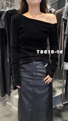 DUDU高审美小众设计师风丝绒性感露肩不规则上衣长袖T恤打底衫