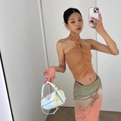 【品牌特卖 正品现货】OPENYY夏季性感优雅纯色挂脖背心吊带