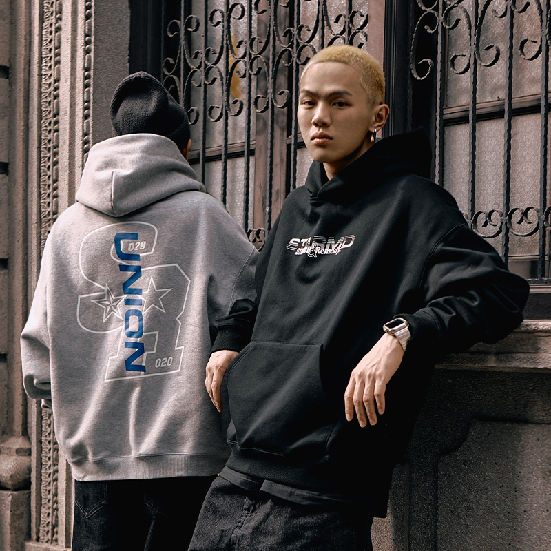 STA X RMD秋冬款SR国潮百叶窗宽松加绒帽衫美式情侣连帽卫衣男女_虎窝淘