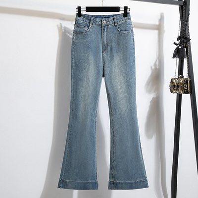 品牌折扣女装大码弹力微喇牛仔裤女胖mm显瘦辣妹喇叭裤休闲马蹄裤