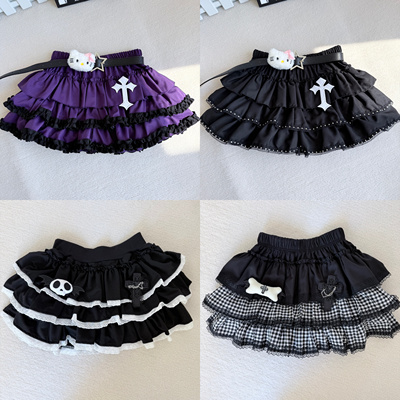 RichGirl自制设计暗黑系系列亚萌蛋糕裙蓬蓬短裙半身裙木耳边短裙