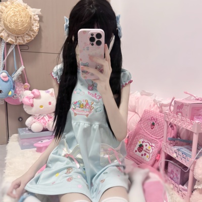 RichGirl日系童趣可爱印花甜美女儿连衣裙蝴蝶结甜妹古着夏季百搭