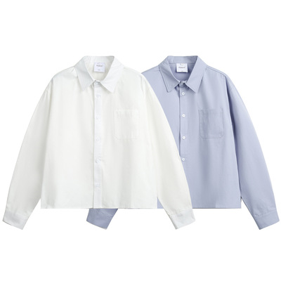 MakeStudios【100%棉】cleanfit短款长袖衬衫男女宽松纯色衬衣