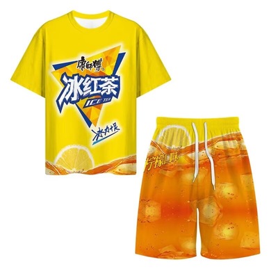 超火男女冰丝速干冰红茶衣服套装