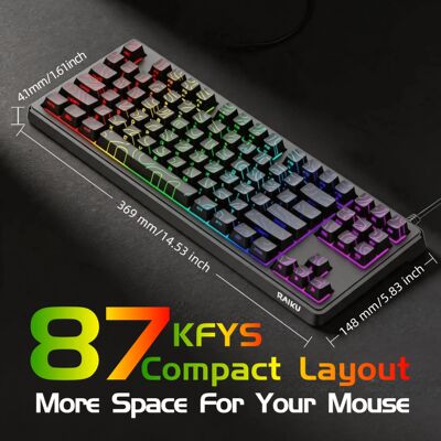 TKL Wired RGB Keyboard 87 Key Gaming Keyboard White Black Me