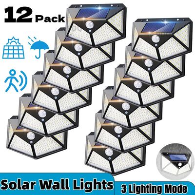 1-12 Pack Solar Lights Outdoor 100 LED Wall Lamp Motion Sens