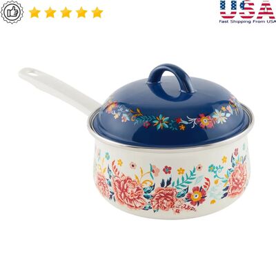 Floral Enamel-on-Steel Saucepan 2QT Kitchen Essential Durabl