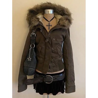 Fashion Outerwear Brown Jacket Women's Coats Slim Fit Vintag