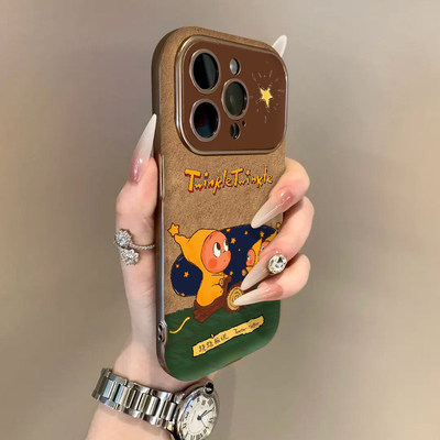 卡通跷跷板星星人适用苹果17promax手机壳iPhone16贴皮大视窗13网红皮质14可爱情侣15卡通12plus全包防摔软壳