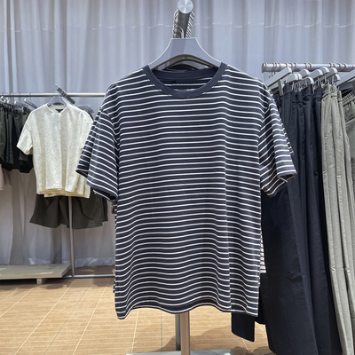 za obasov男装26夏新款海军风休闲宽松条纹短袖t恤上衣umm460041