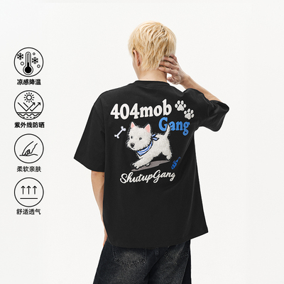 404MOB毛绒小狗刺绣发泡短袖T恤