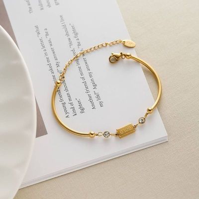 18k镀金好运暴富小金砖手链弯管镶钻女式18k金高保色不怕水网红