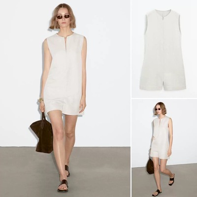 西班牙女装 夏季新品百搭极简气质通勤风时尚无袖短款连体裙子女