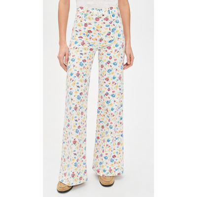 美国产MOTHER 彩色印花碎花高腰提臀微喇裤牛仔裤柔软微弹力棉女