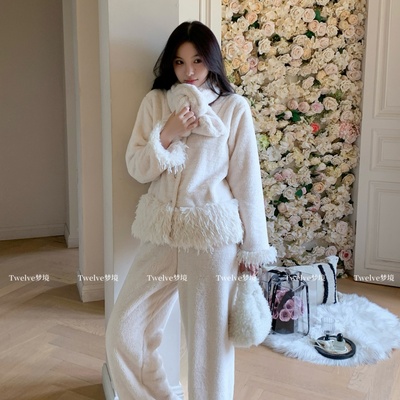 冬季睡衣女加绒加厚家居服可外穿