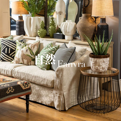 美式自然风三人位布艺沙发米白色