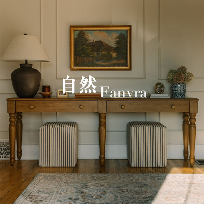 美式复古自然风实木玄关桌玄关柜