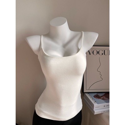 德绒磨毛吊带背心女带胸垫美背内搭修身显瘦打底衫无袖上衣秋冬季