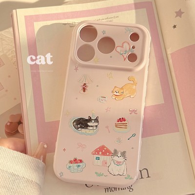 少女粉油画彩星猫咪适用苹果17promax手机壳iphone16pro新款15女款14日韩风小众卡通13防摔12软保护套亮面