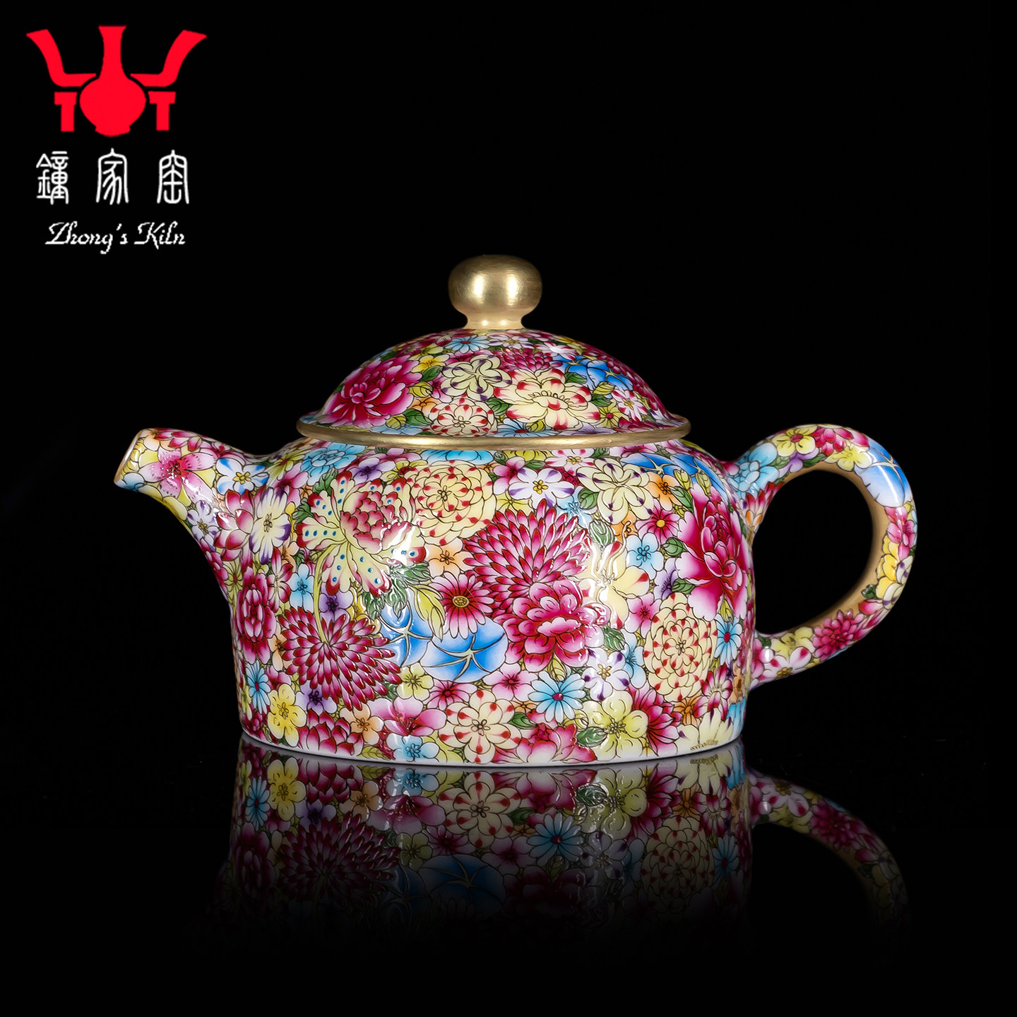 钟家窑功夫茶具 景德镇手绘珐琅彩万花高档中式单壶茶壶陶瓷茶具