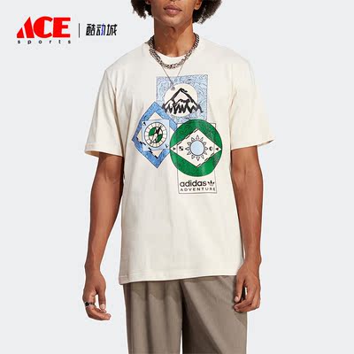 Adidas/阿迪达斯正品三叶草男子印花圆领透气短袖T恤IC2335