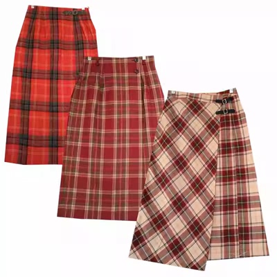 羊毛格子半身裙长裙步一片式裙