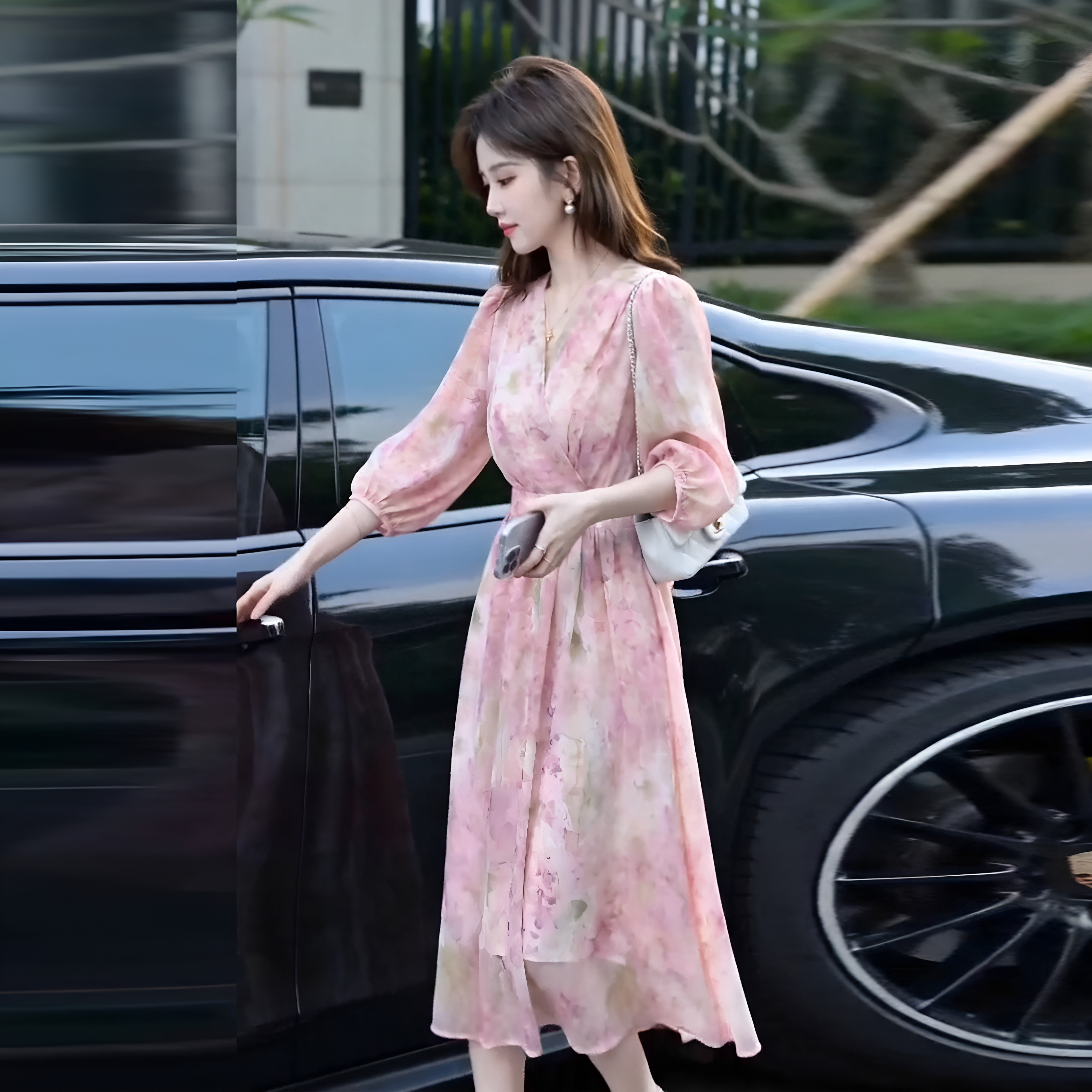 小个子碎花洋装女夏季2026新款大尺码超显瘦V领收腰沙滩长裙