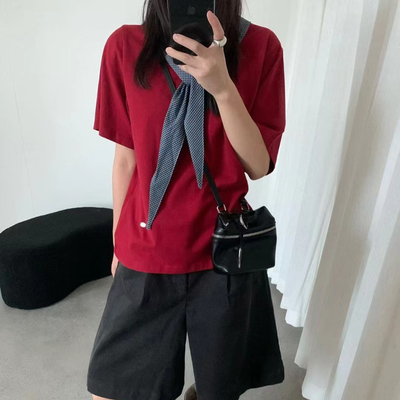 eter韩版基础款披肩T恤女短袖2026早春新款设计感百搭短款上衣