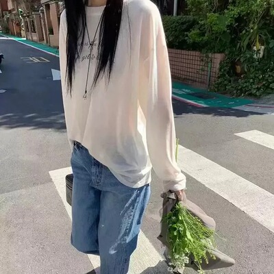 百搭宽松休闲长袖T恤女防晒上衣