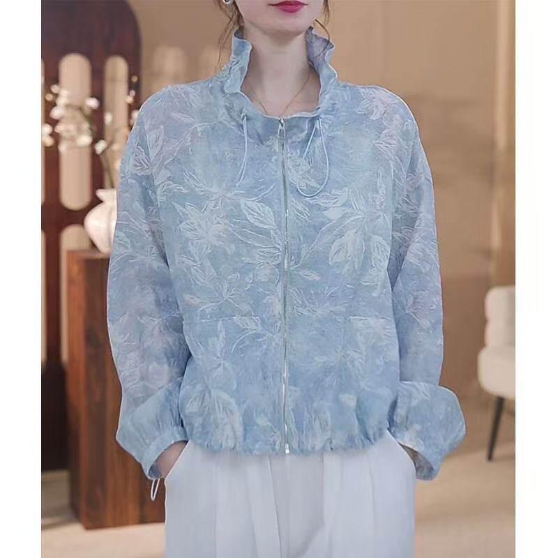 大码女装时尚轻奢风防晒服外穿新清凉蓝夏季轻薄高档防晒衣外套女